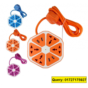 Universal 4 USB Hexagon Power Socket Multi Colour Multi Plug