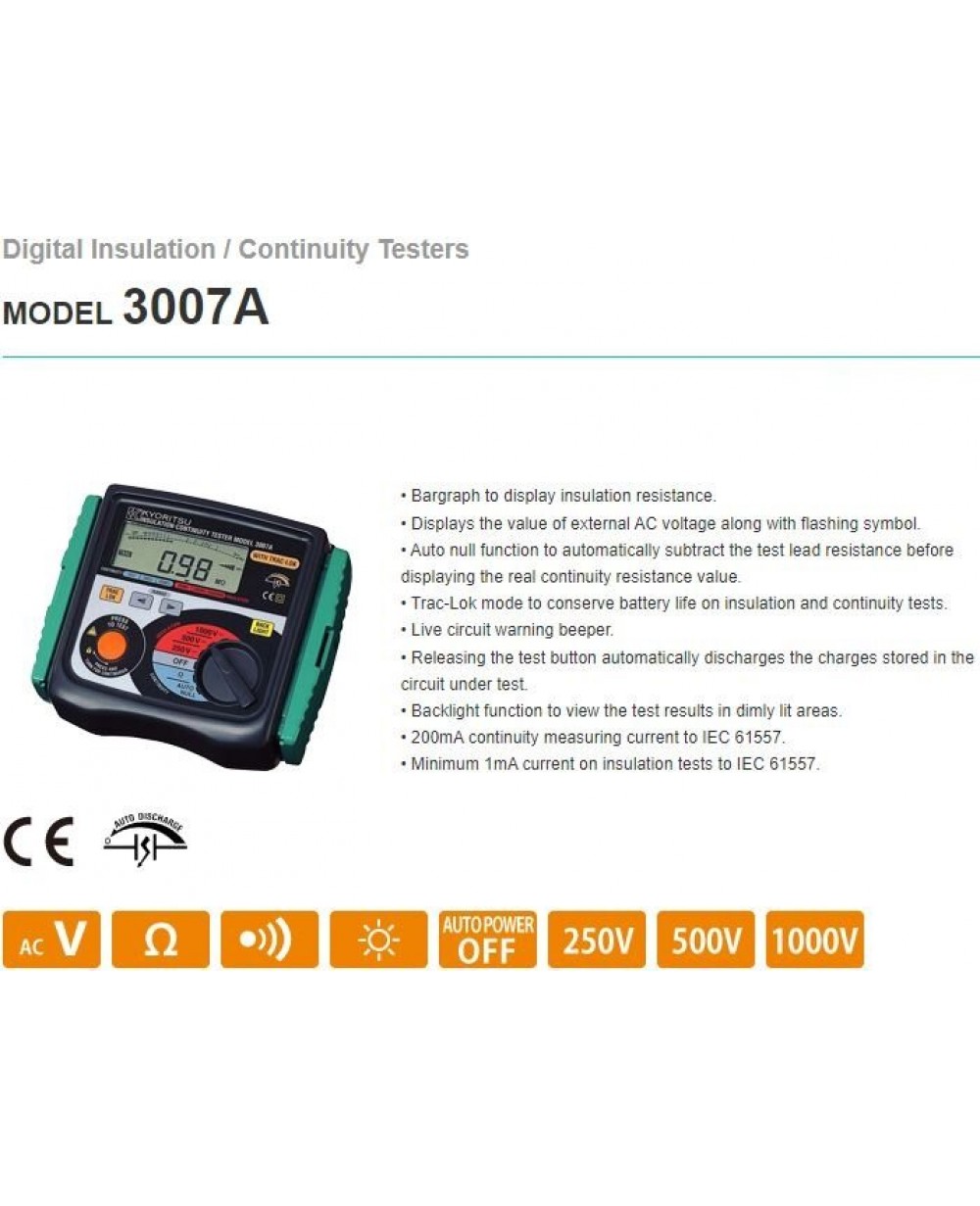 Kyoritsu Digital Insulation/Continuity Tester Megger 3007A