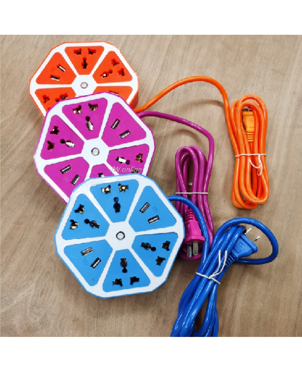 Universal 4 USB Hexagon Power Socket Multi Colour Multi Plug